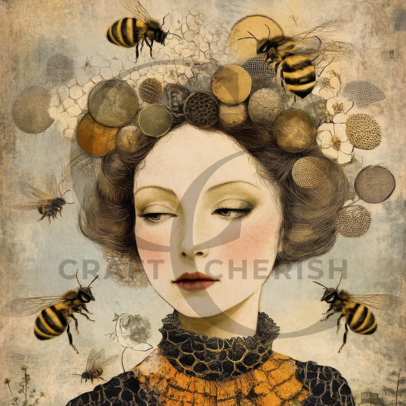 Bee Woman Digital Art: Surreal Ladies Images for Junk Journals (digital ...