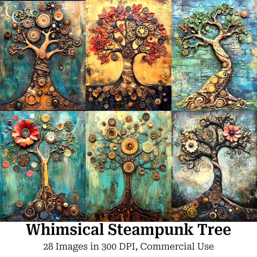28 Whimsical Steampunk Tree, Mechanical Tree, Printable Images, Paper ...