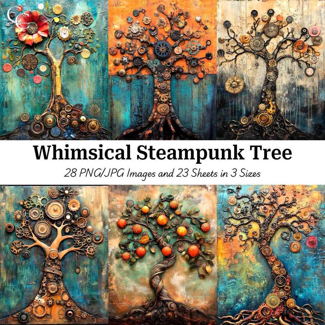 Steampunk Tree Printable Images: Whimsical Mechanical Art (digital ...