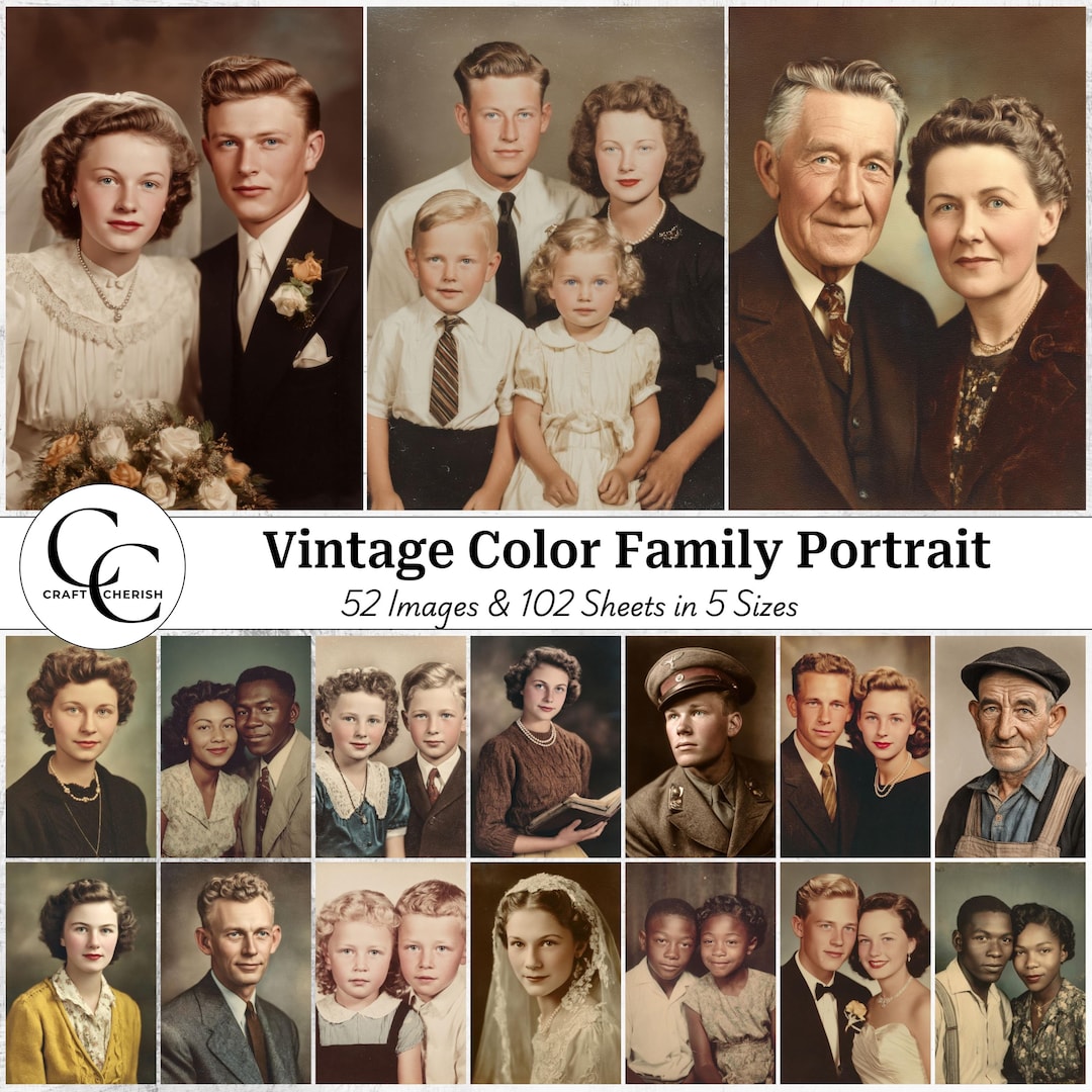 52 Vintage Color Family Portrait, Antique Photograph, Heirloom Photo ...