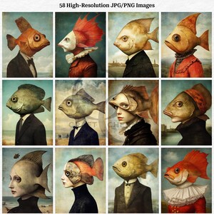 Fish Head People Portrait Images: Surreal Paper Craft (digital Download ...
