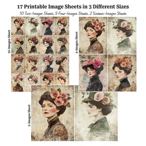 20 Edwardian Lady Collage Digital Pages, Floral Woman, Textured Paper ...