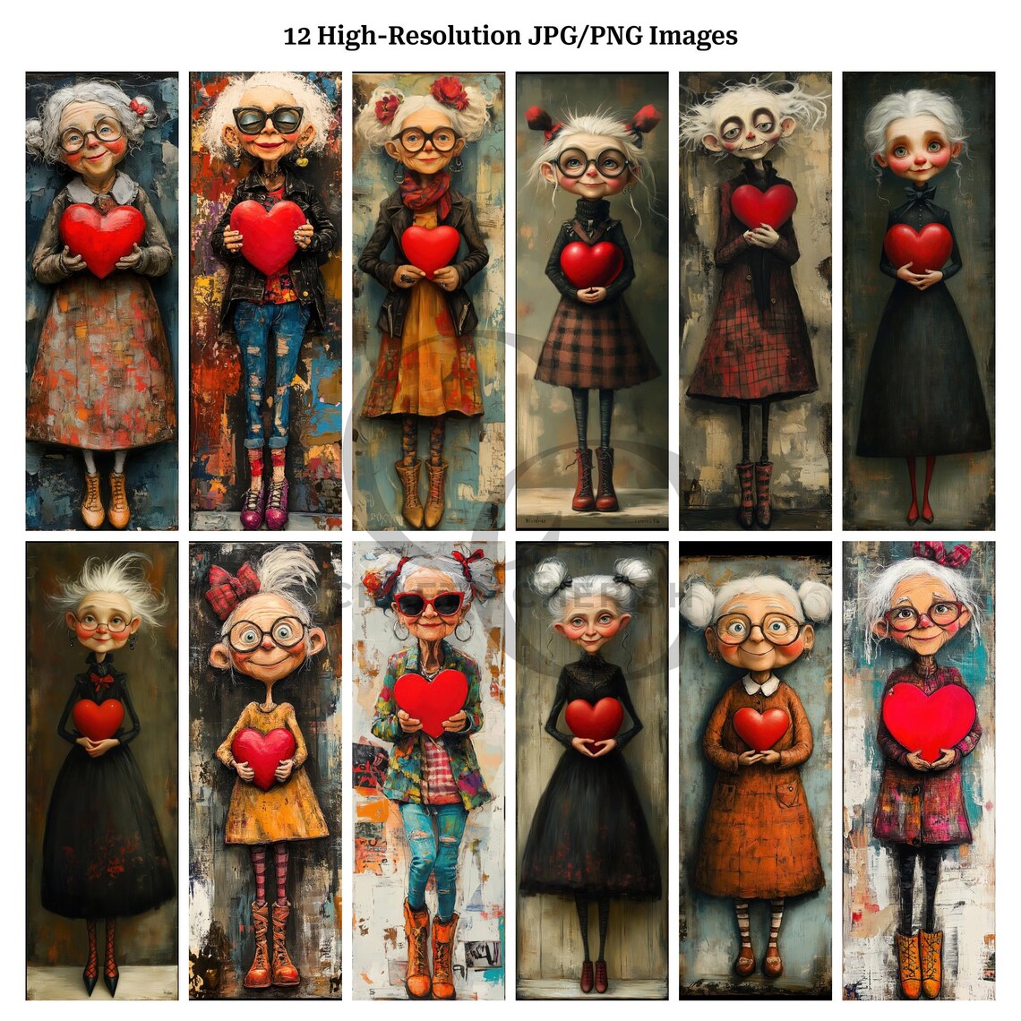 Funny Valentine Old Lady Images: Papercraft Collage Sheets (digital ...
