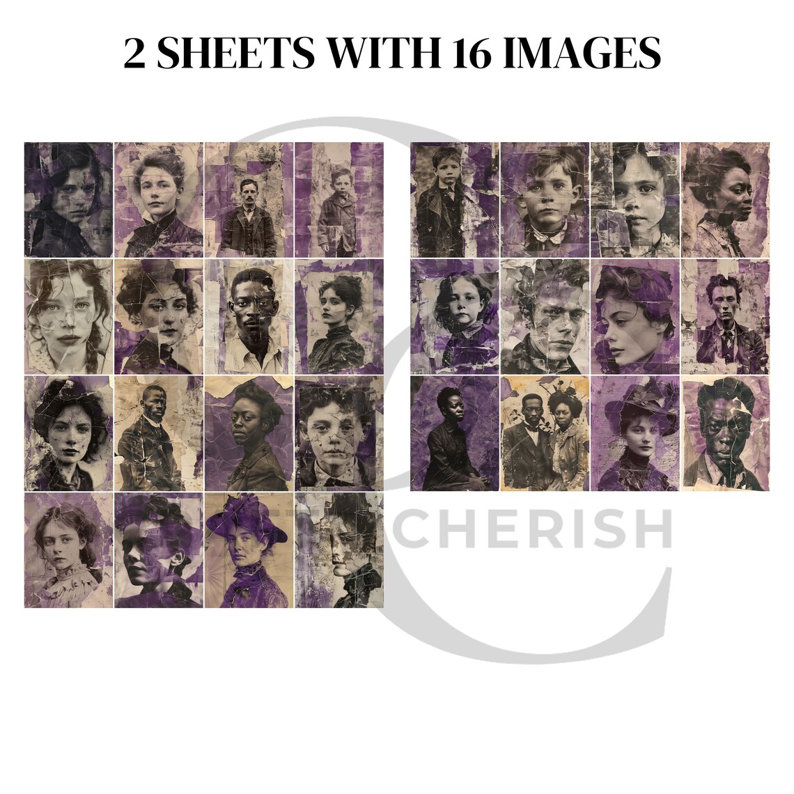 28 Purple Layered Portraits of People for Paper Crafting, Junk ...