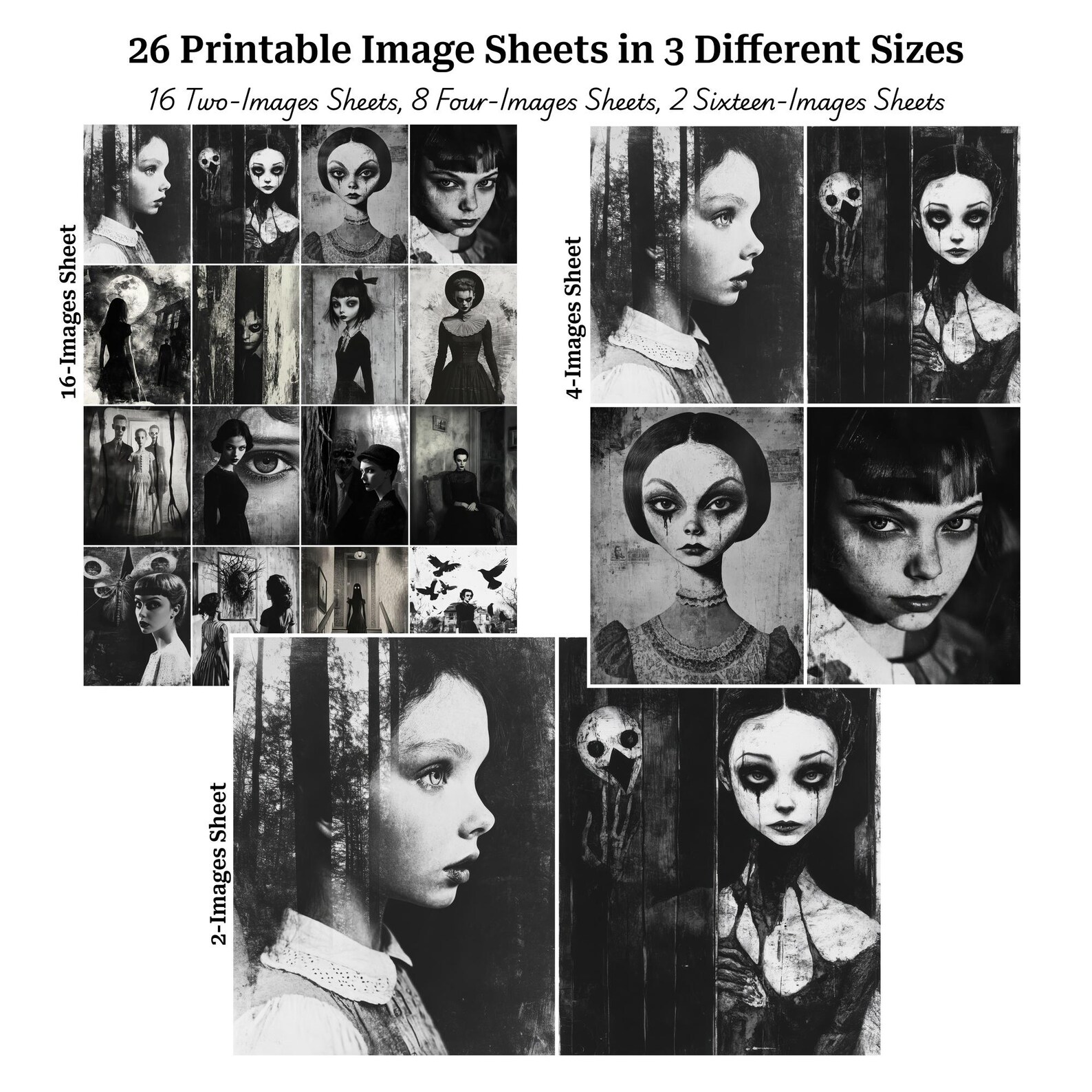 Gothic Scene Digital Art: Horror Black & White Printables for Junk ...