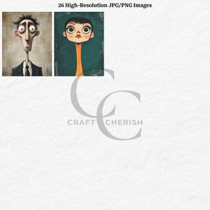 26 Whimsical Long Neck Woman & Men, Surreal Cartoon Funny Portrait ...