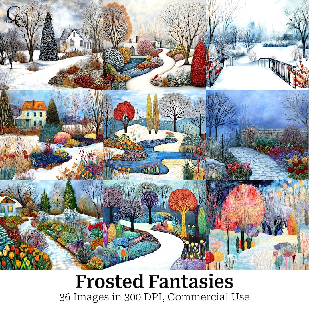 36 Frosted Fantasies Winter Printable Images, Journal Pagers, Paper ...