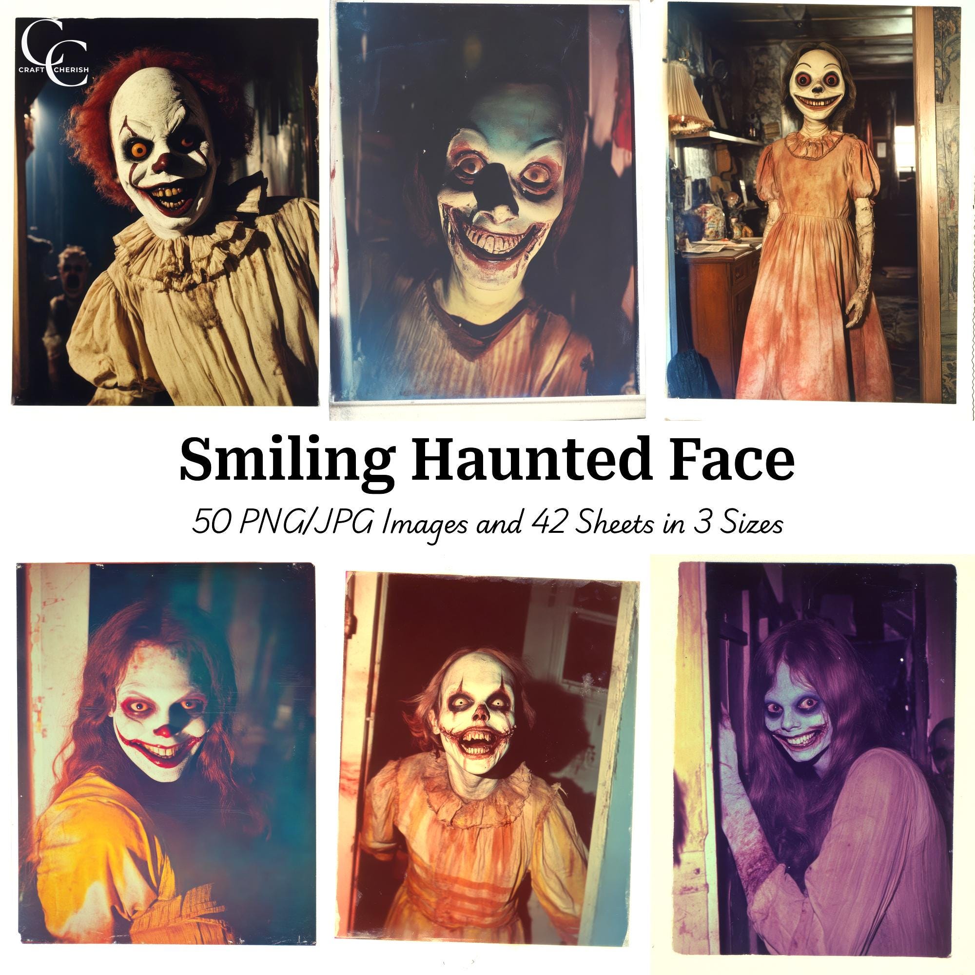 Creepy Smiling Face Digital Art: Haunted Polaroid Images for Junk ...