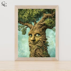 32 Whimsical Tree Trunk Face Printable Images, Tree Spirit Illustration ...