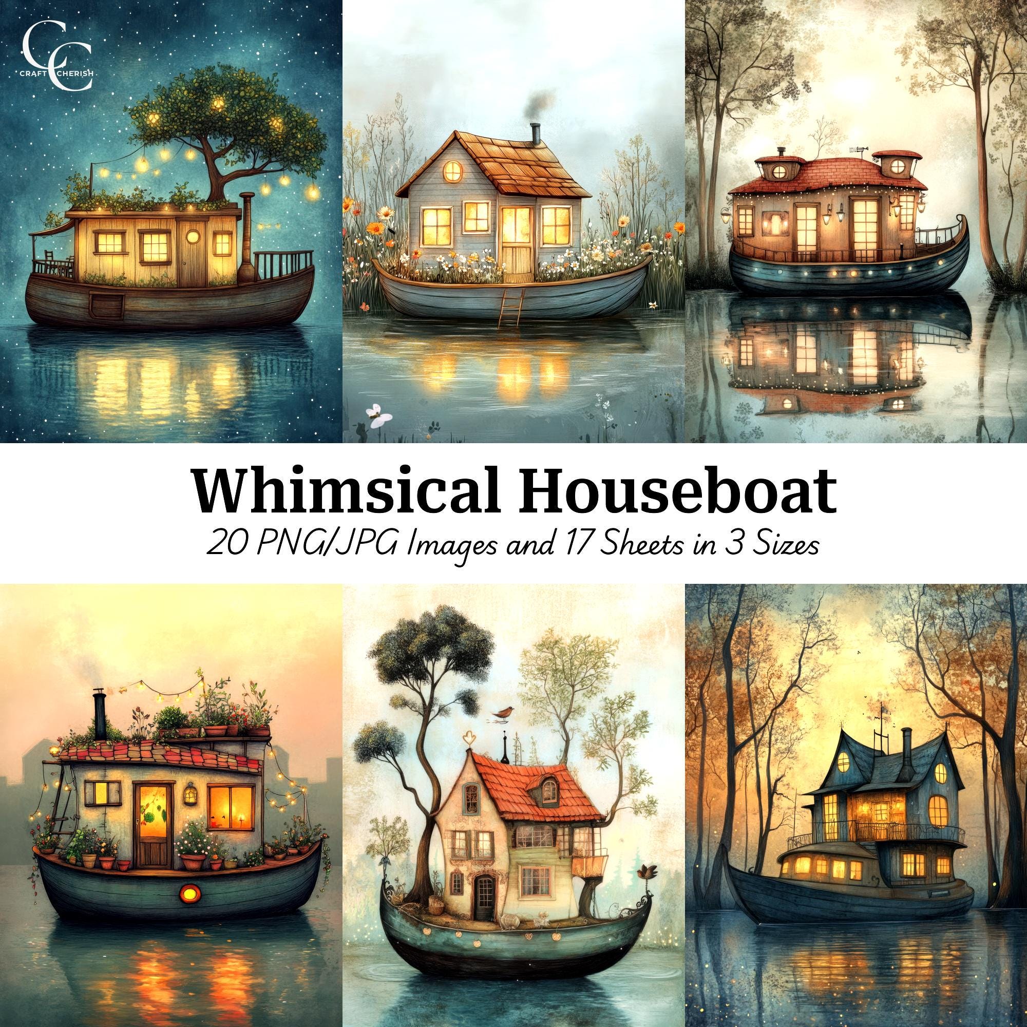 Boat House Printable Images: Whimsical Junk Journal & Scrapbook Art ...