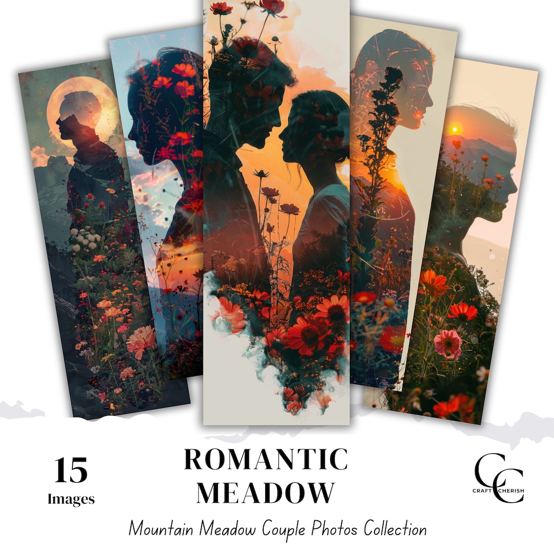 15 Floral Romantic Silhouette Bookmark Photos Collection, Floral Couple ...