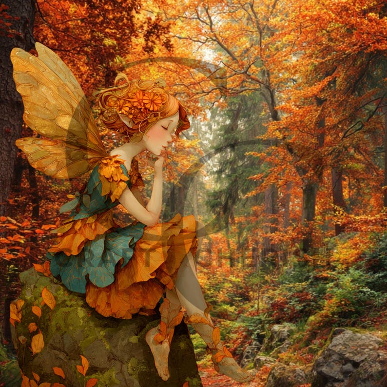 Autumn Fairy Ephemera: Whimsical Fall Digital Art (PNG, JPG) (digital ...