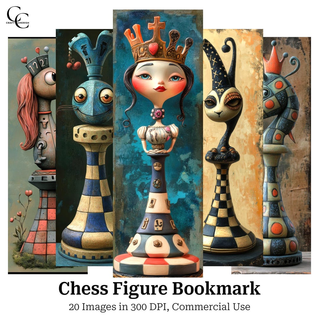 Whimsical Chess Figure Bookmarks: Surreal Art Papercraft (digital ...