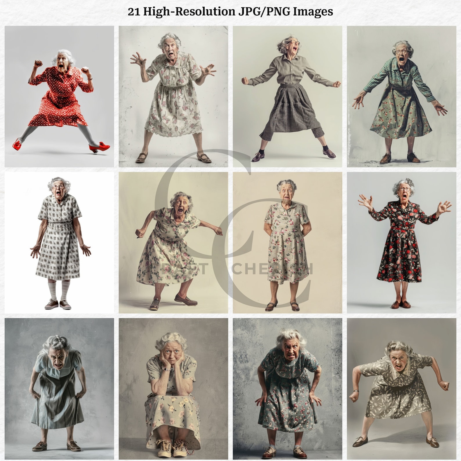 Vintage Old Woman Expressions: Quirky Old Granny Printable Images for ...