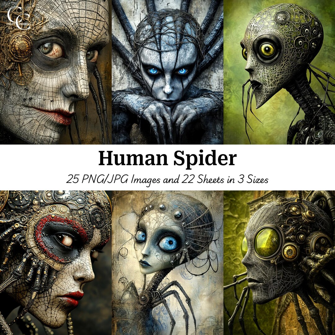Creepy Human Spider Digital Art: Scary Creatures for Junk Journals ...