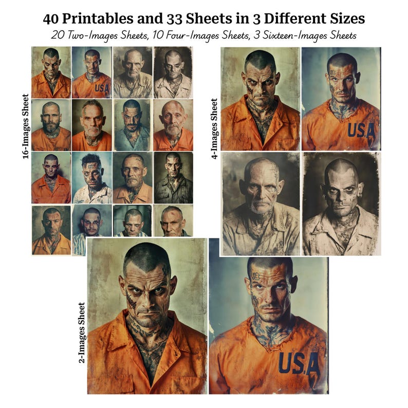 40 Male Prisoner Portrait Images: Mugshot Papercraft (digital Download ...