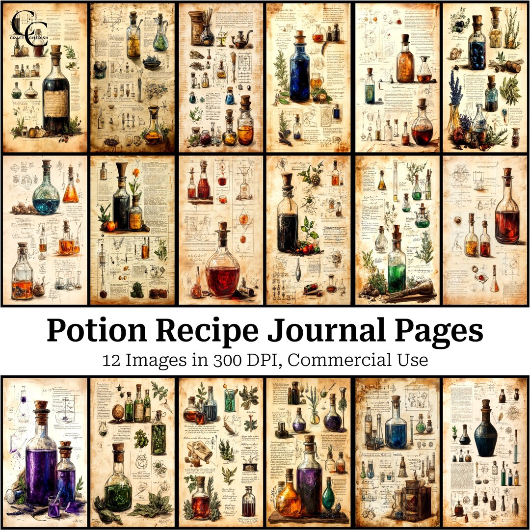 Witch Potion Recipe Journal Pages: Dark Apothecary Ephemera (digital ...