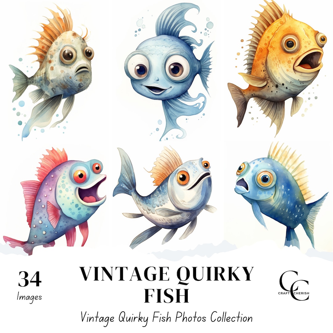 34 Vintage Quirky Fish Printable Images, Watercolour Whimsical Fish ...