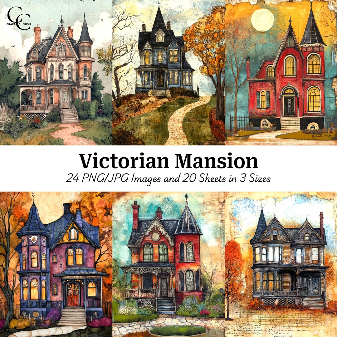 Victorian Mansion Images: Whimsical Home Art, Scrapbook Paper (digital ...