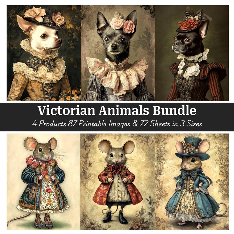 Victorian Animals Digital Art Bundle: Anthropomorphic Images for Junk ...