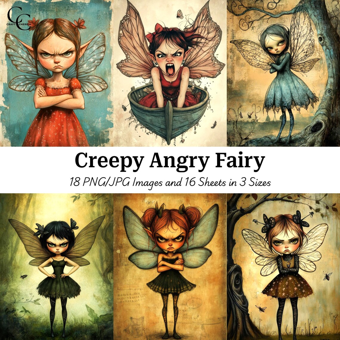 Creepy Angry Fairy Digital Art: Crazy Pixie Images for Junk Journals ...