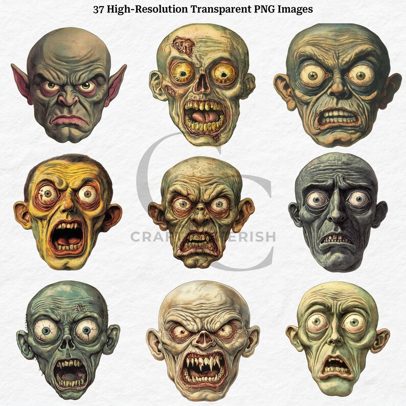 Vintage Zombie Head Clipart, Monster Ephemera (digital Download) - Etsy