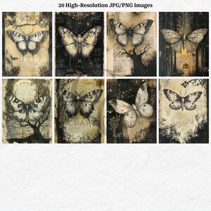 20 Dark Moth Journal Pages, Mystical Butterfly, Gothic Grunge Butterfly ...