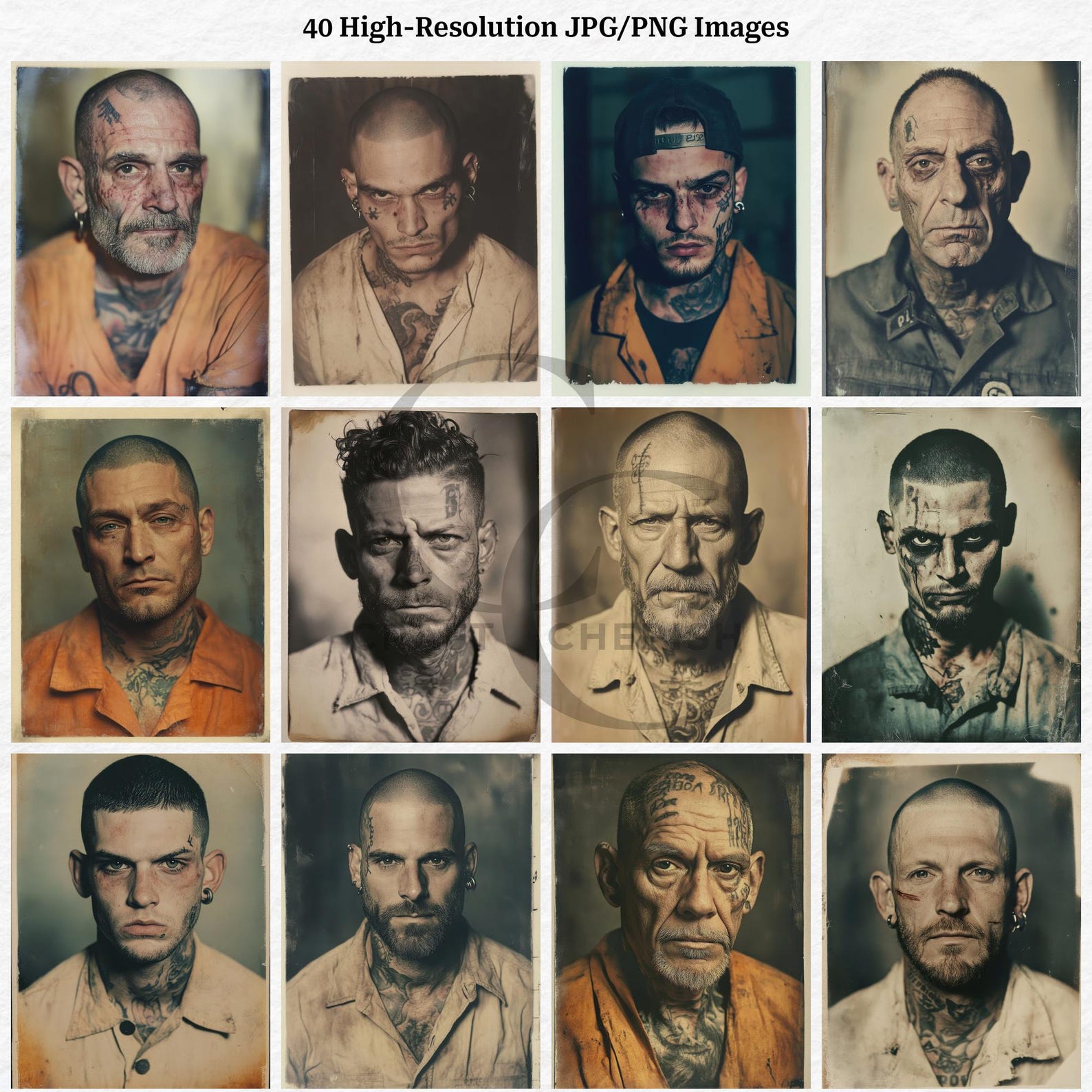 40 Male Prisoner Portrait Images: Mugshot Papercraft (digital Download ...