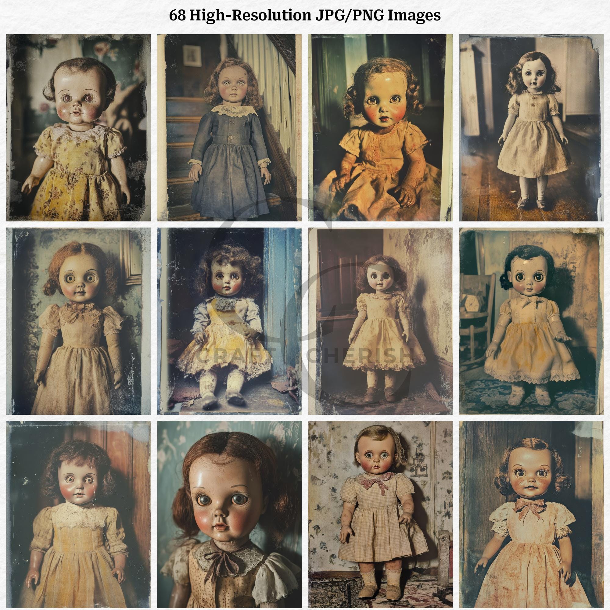 Vintage Creepy Doll Digital Art: Cursed Toy Images for Junk Journals ...
