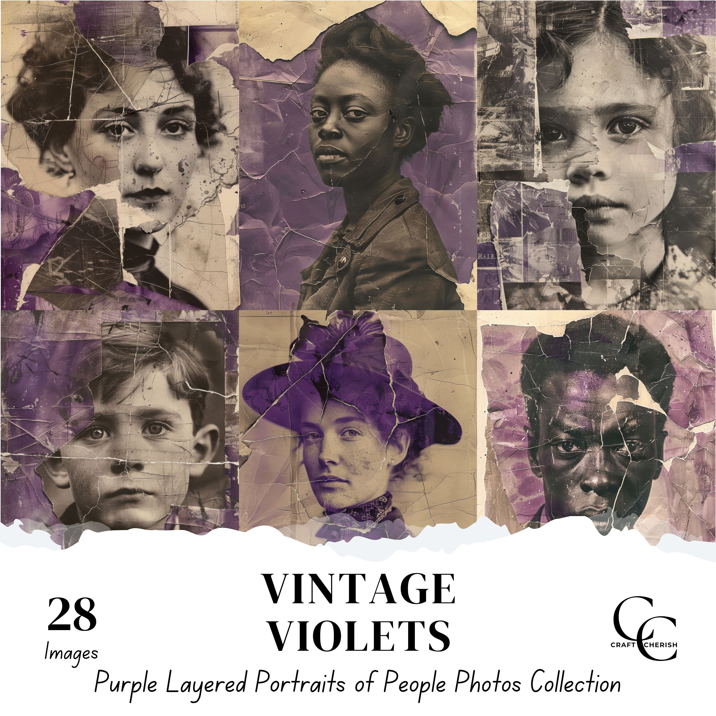 28 Purple Layered Portraits of People for Paper Crafting, Junk ...