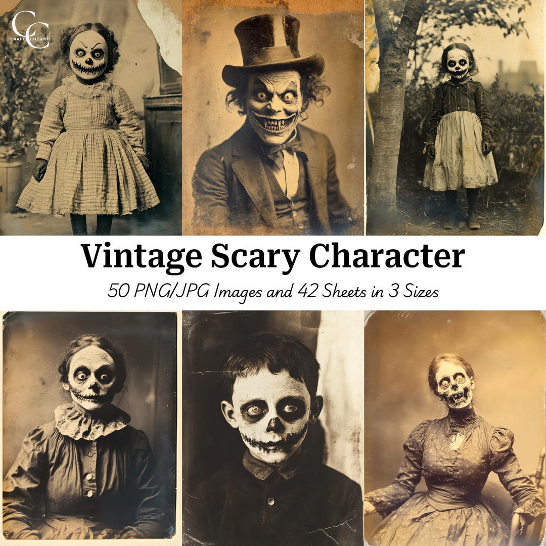 Spooky Vintage Zombie Digital Art: Horror Portraits for Junk Journaling ...