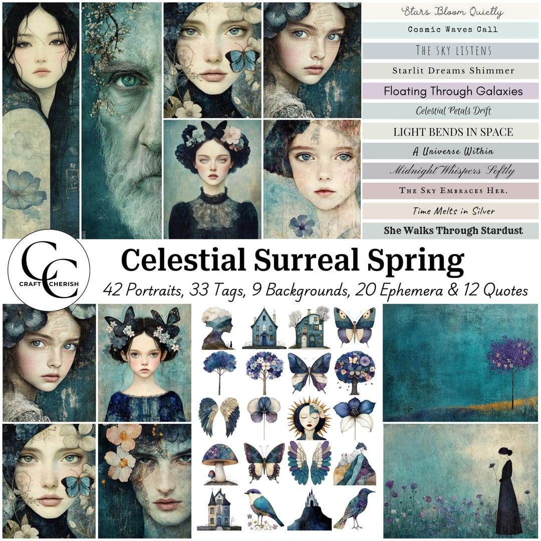 Celestial Surreal Spring Art: Portraits, Ephemera, Backgrounds (digital ...