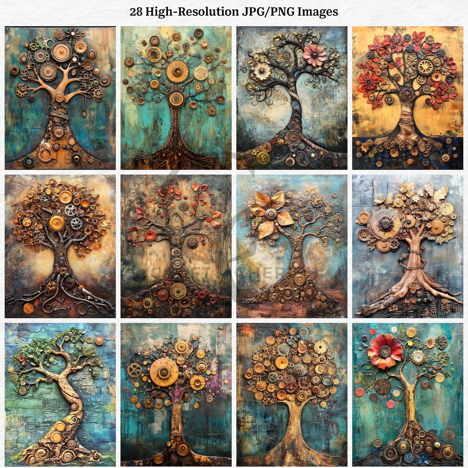 28 Whimsical Steampunk Tree, Mechanical Tree, Printable Images, Paper ...