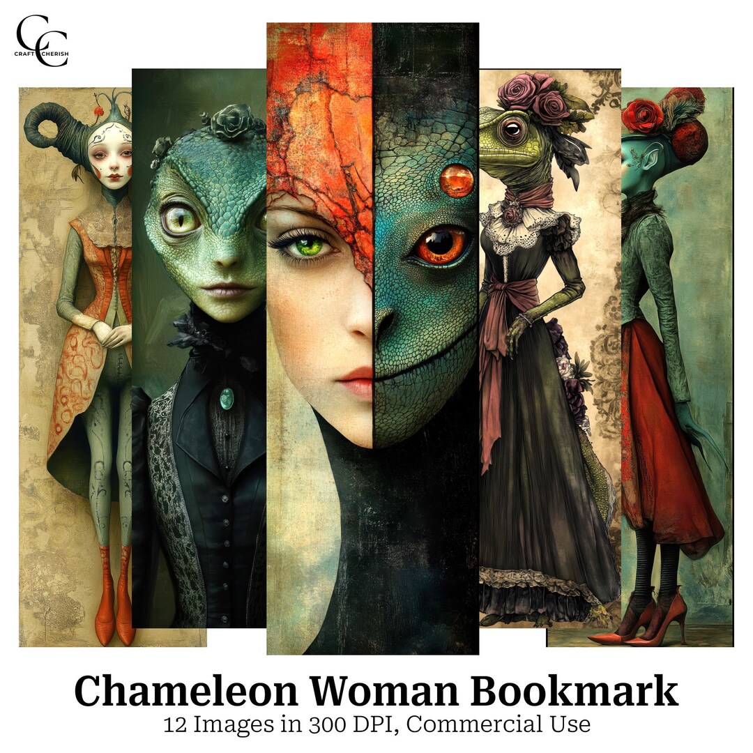 13 Chameleon Woman Printable Bookmark Images, Surreal Woman, Paper ...
