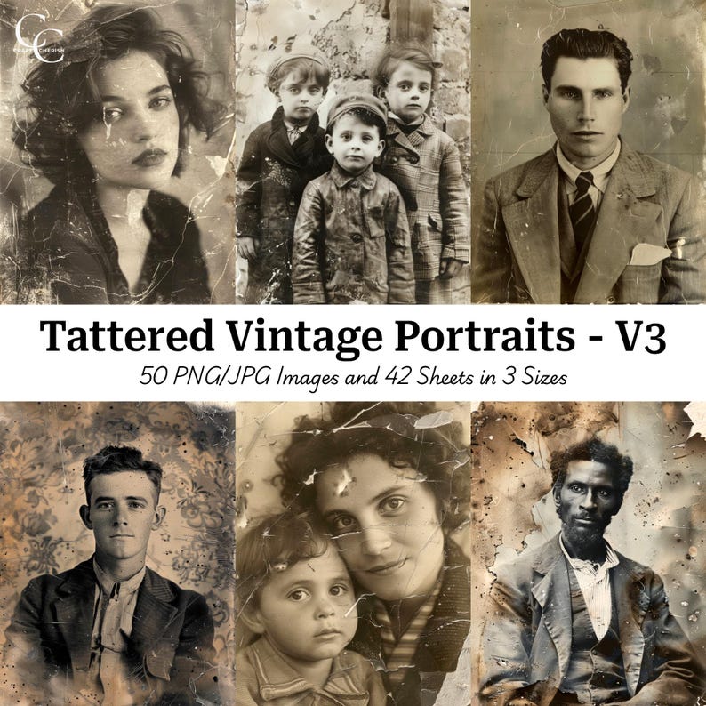50 Tattered Vintage Portrait Images: Collage, Scrapbook (digital ...