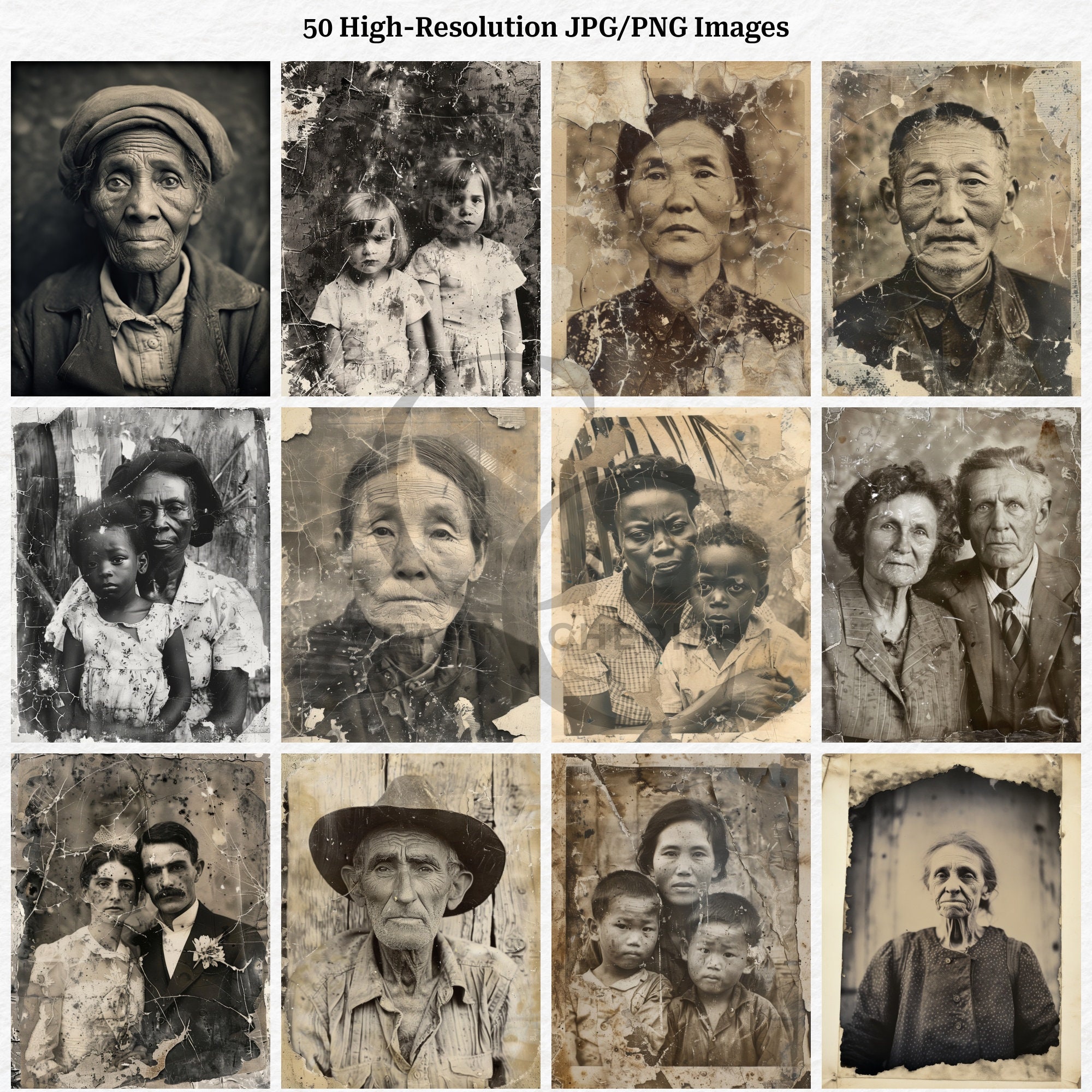Tattered Vintage Portrait Collage: 50 Old Photos for Junk Journals ...