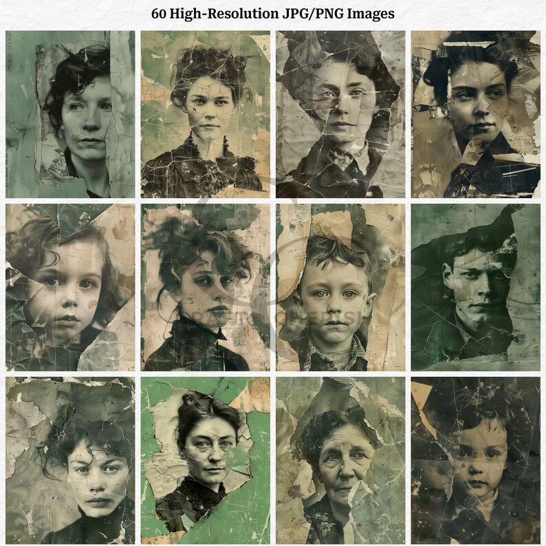 Vintage Green Portrait Paper Ephemera: Junk Journal Scrapbook (digital ...