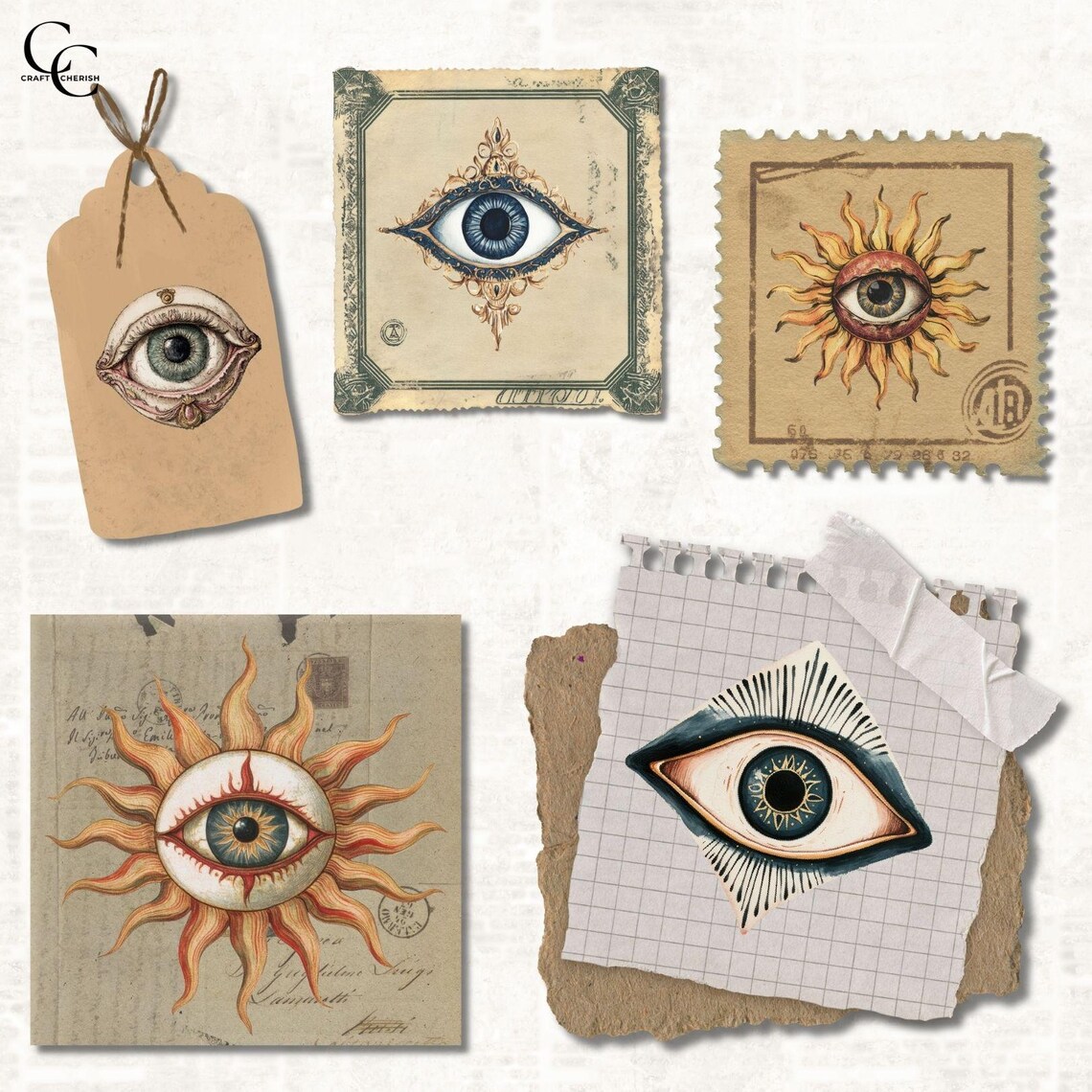38 Esoteric Evil Eye Images: Celestial Vintage Ephemera (digital ...