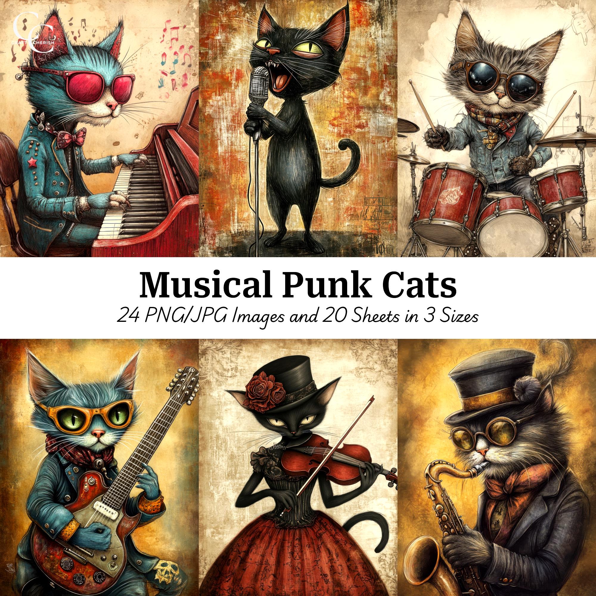 Musical Punk Cats Printable Art: Scrapbook & Journal Images (digital ...