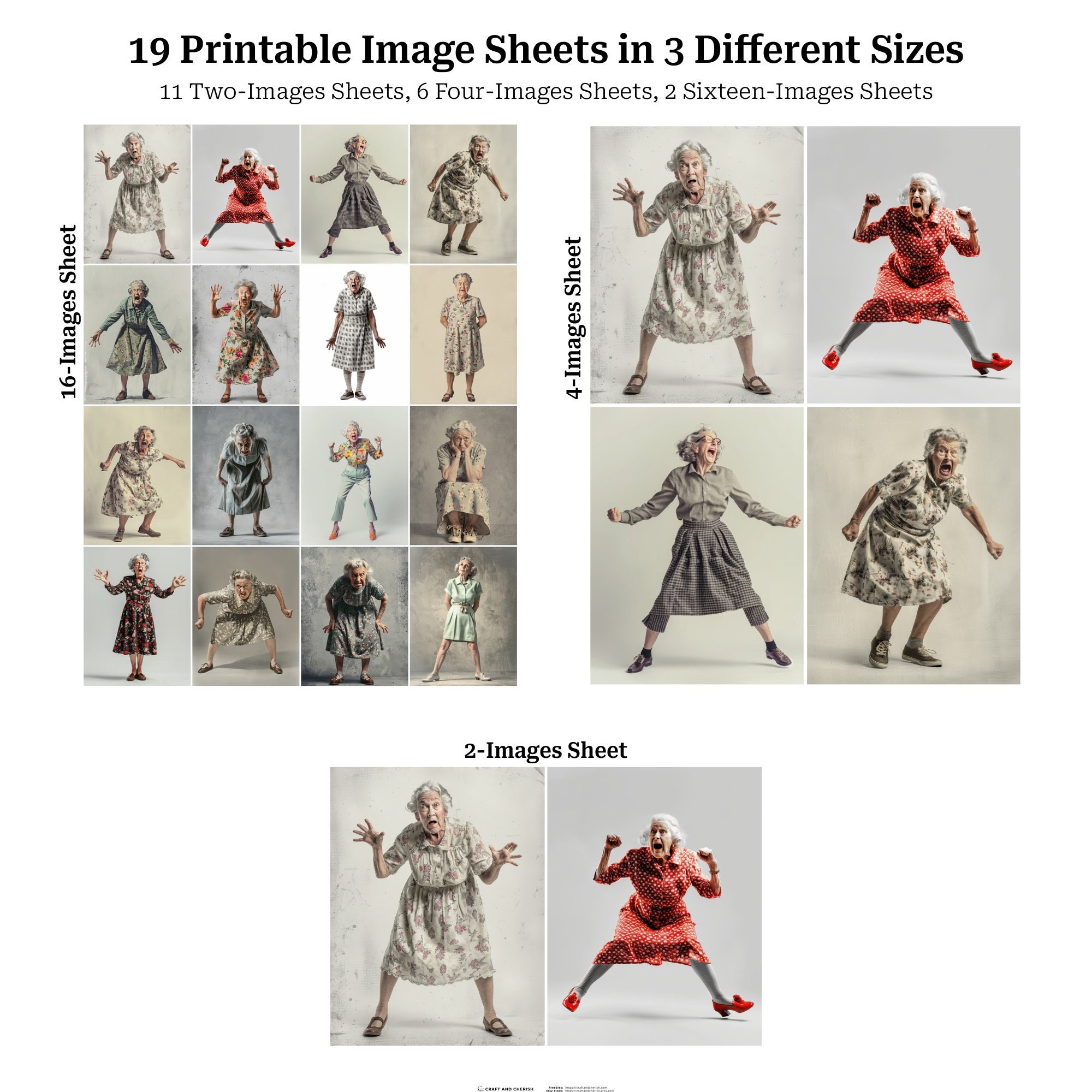 Vintage Old Woman Expressions: Quirky Old Granny Printable Images for ...