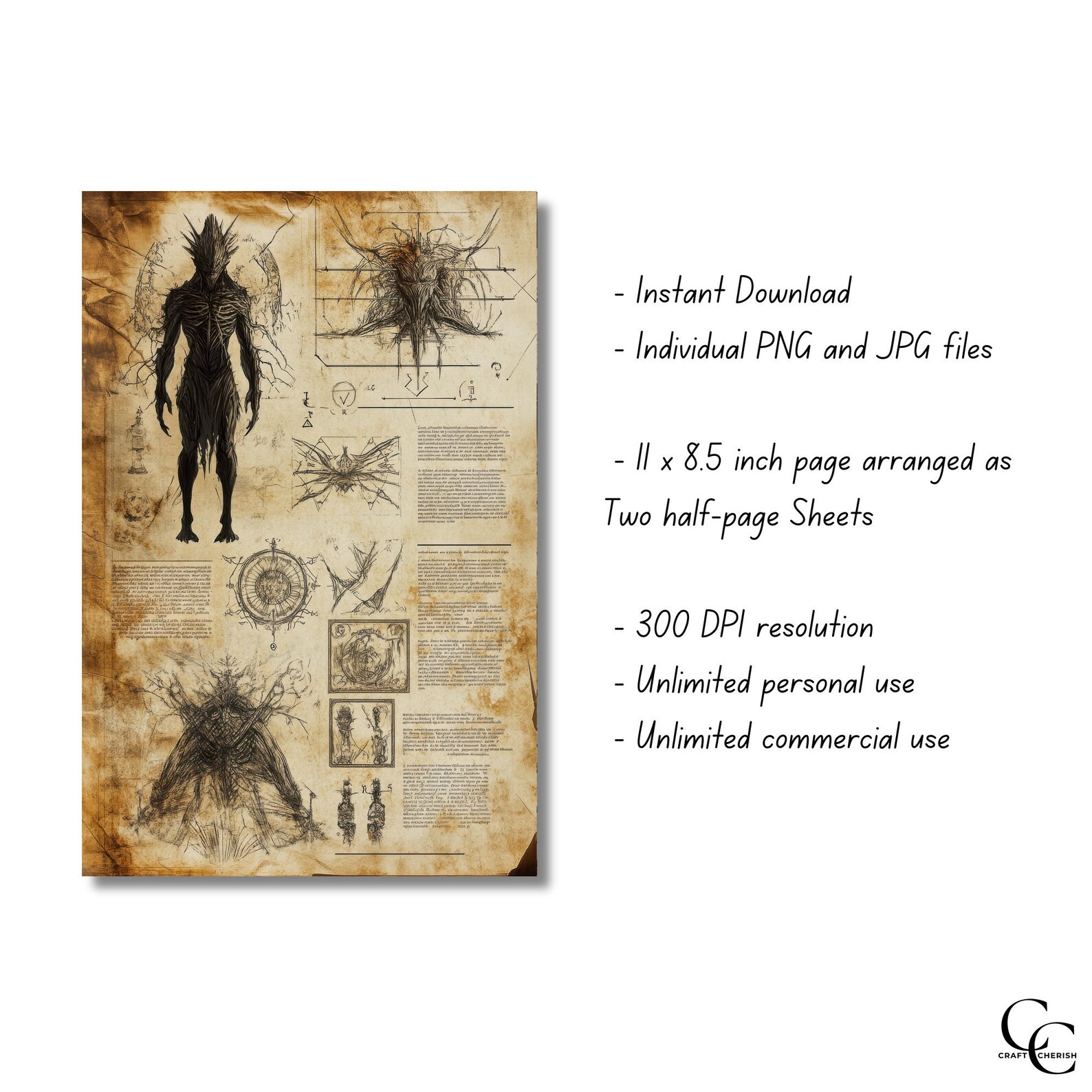 Dark Spell Monster Journal Pages: Black Witch Magic Scrapbook (digital ...