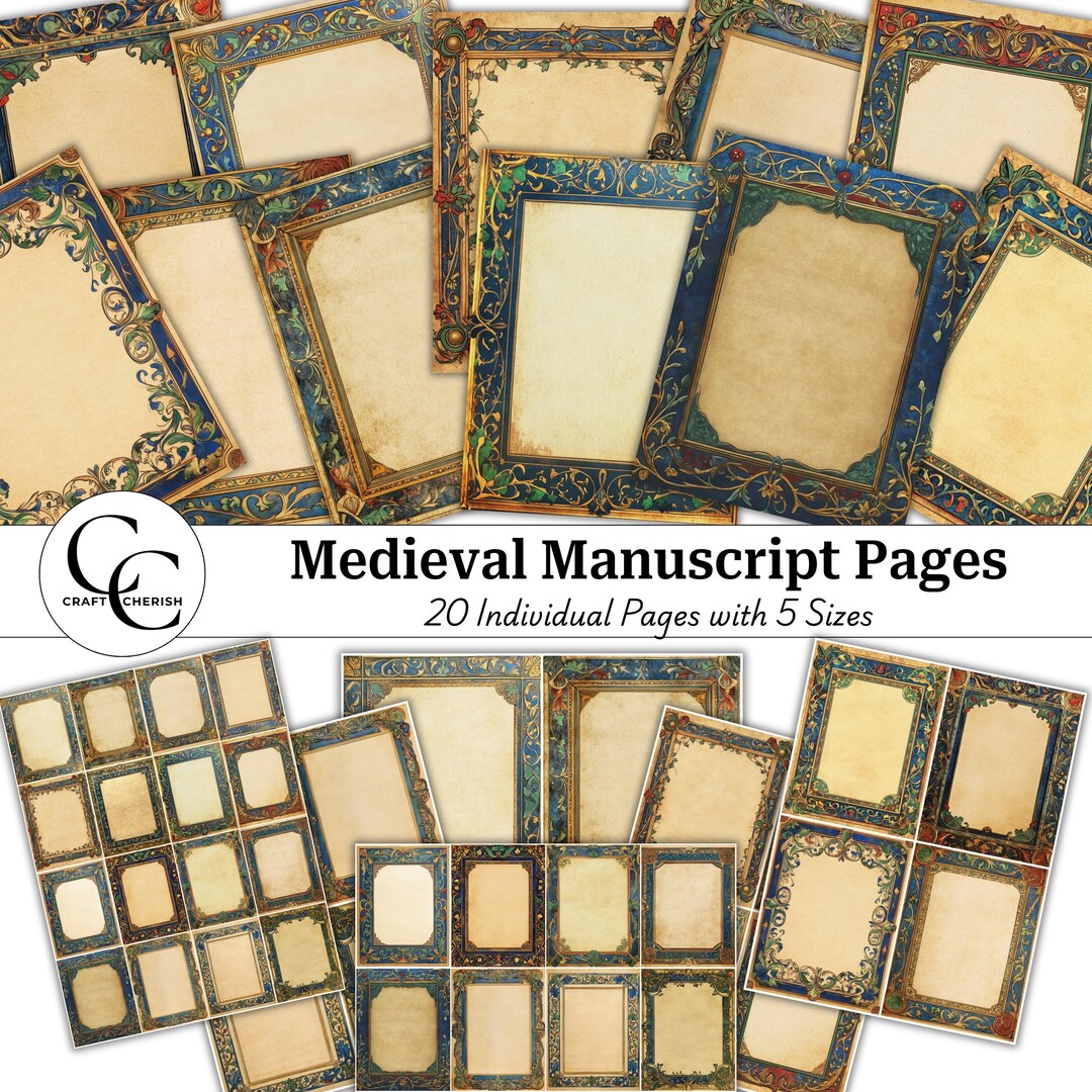 Blue Medieval Manuscript Pages: Junk Journal Printable (digital ...