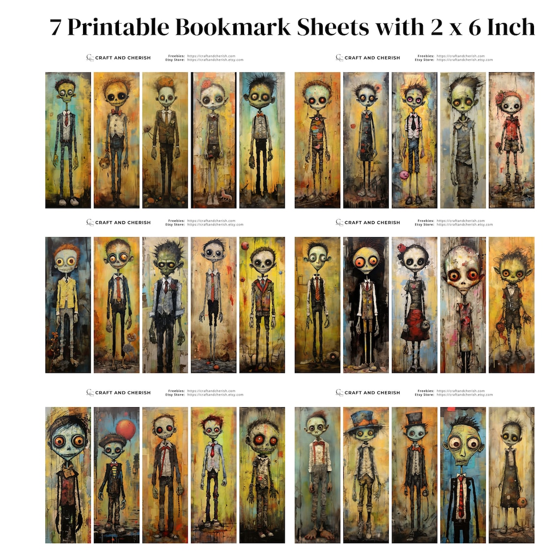 Zombie Bookmarks Digital Art: Halloween Bookmark for Junk Journals ...