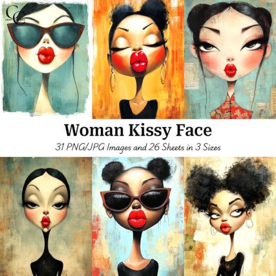 31 Kissy Face Women Portrait, Funny Cartoon Kiss Face, Paper Craft ...