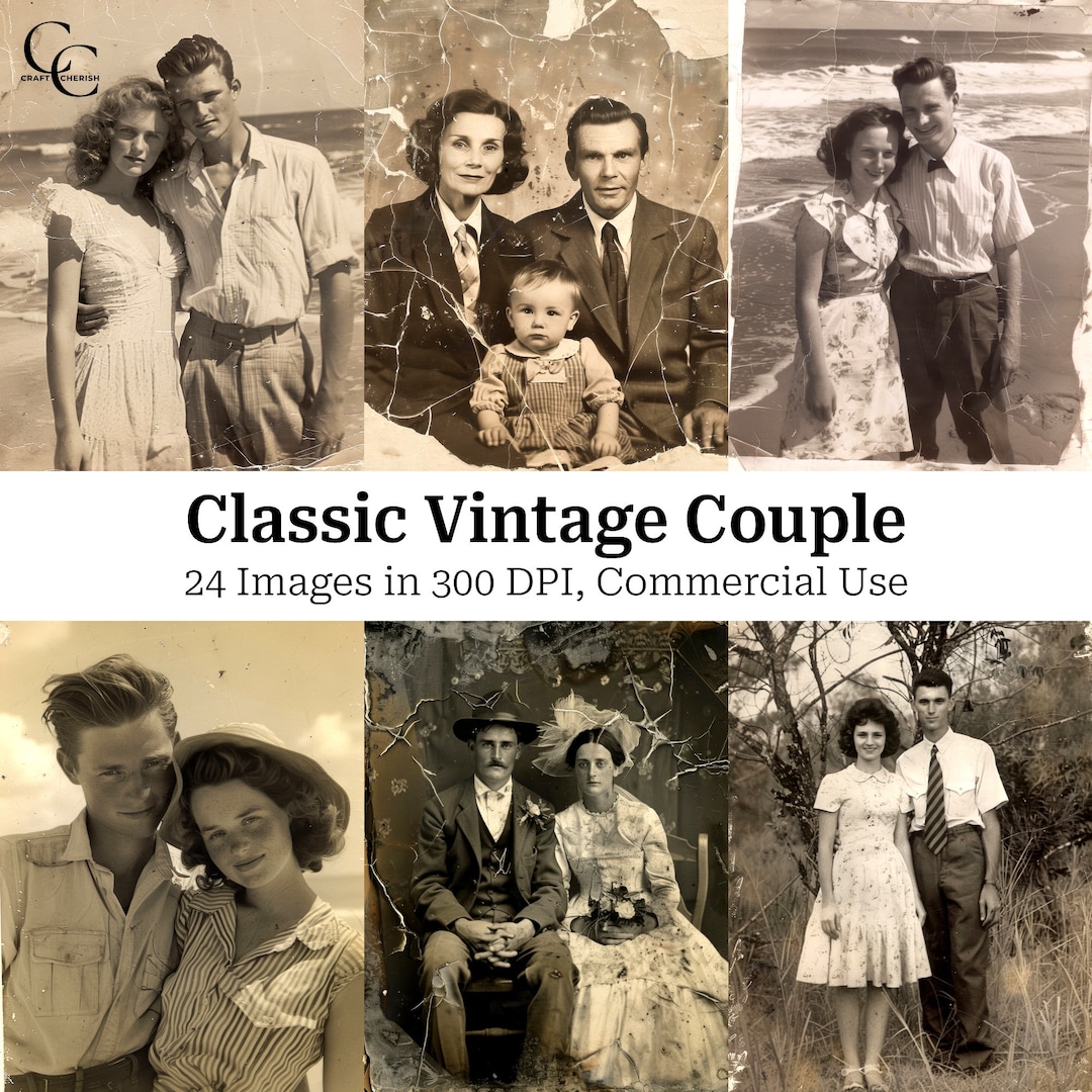 24 Classic Vintage Couple Portraits, Nostalgic Partners, Ephemera ...