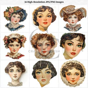 36 Victorian Paper Doll Head Art, Paper Doll Clipart, Vintage Ephemera ...