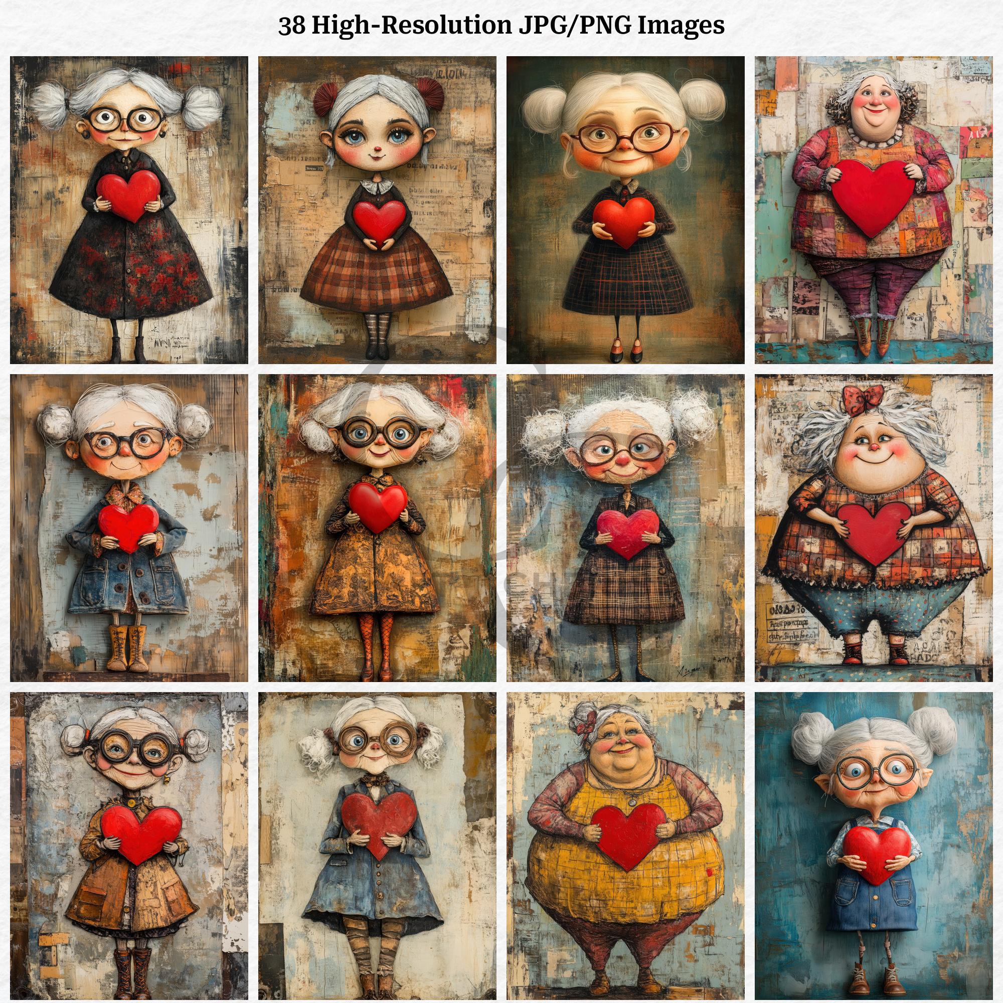 Funny Valentine Old Lady Images: Papercraft Collage Sheets (digital ...