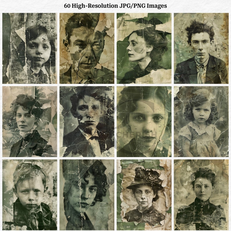 Vintage Green Portrait Paper Ephemera: Junk Journal Scrapbook (digital ...