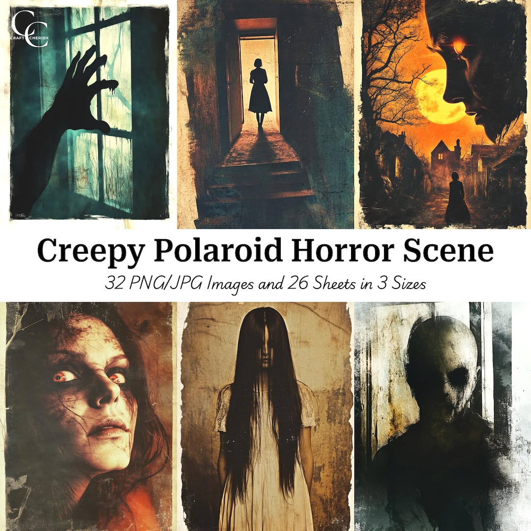 32 Horror Movie Digital Images, Creepy Polaroid Halloween Scene, Paper ...