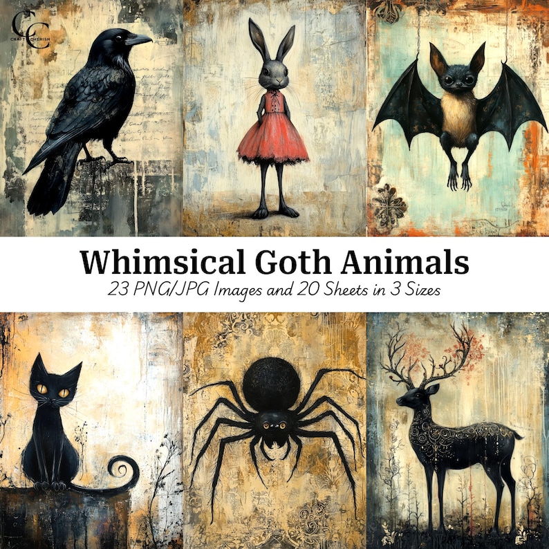 23 Whimsical Goth Animals Printable Images, Eerie Animal Digital Art ...